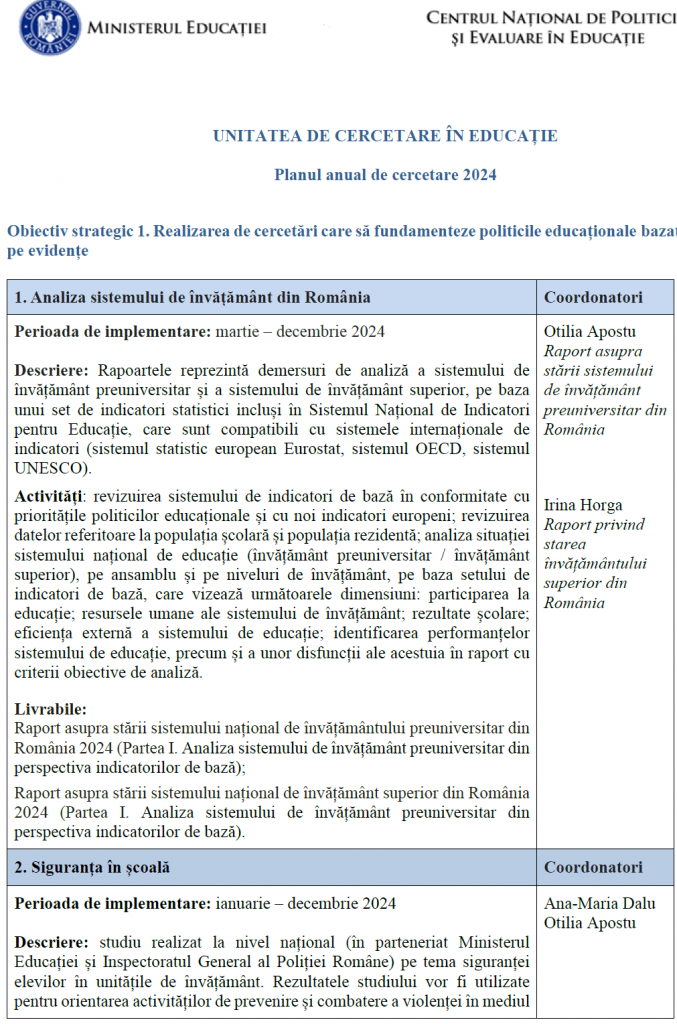 Planul anual de cercetare 2024 | ISE
